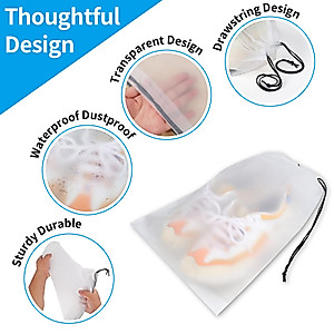 COIDEA Clear Shoe Bags for Travel 5 PCS, 15.7" x 11.8" Drawstring Travel Shoe Bags for Packing, Waterproof Dustproof Portable Travel Shoe Storage Bag for Men and Women