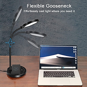 GLFERA Desk Lamp, LED Desk lamp with USB Charging Port, 5 Lighting Modes 10 Brightness Levels, Sensitive Control Eye-Caring Office Lamp Black