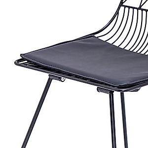 AC Pacific Metal Dining Chairs with Faux Leather Seat Pad, Modern Stackable Indoor Outdoor Stool for Kitchen, Patio, Bistro and Bar, Set of 2, Matte Black