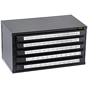 VEVOR Drill Bit Dispenser Cabinet, Five-Drawer Drill Bit Dispenser, 60-Compartment Drill Bit Organizer Cabinet, Drill Dispenser Organizer Cabinet Holder for Jobber Length Wire Gauge Sizes #1 to #60