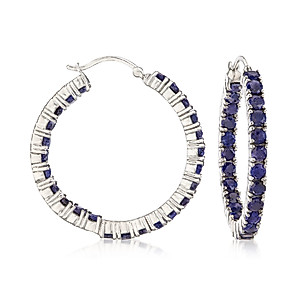 Ross-Simons 6.00 ct. t.w. Sapphire Inside-Outside Hoop Earrings in Sterling Silver
