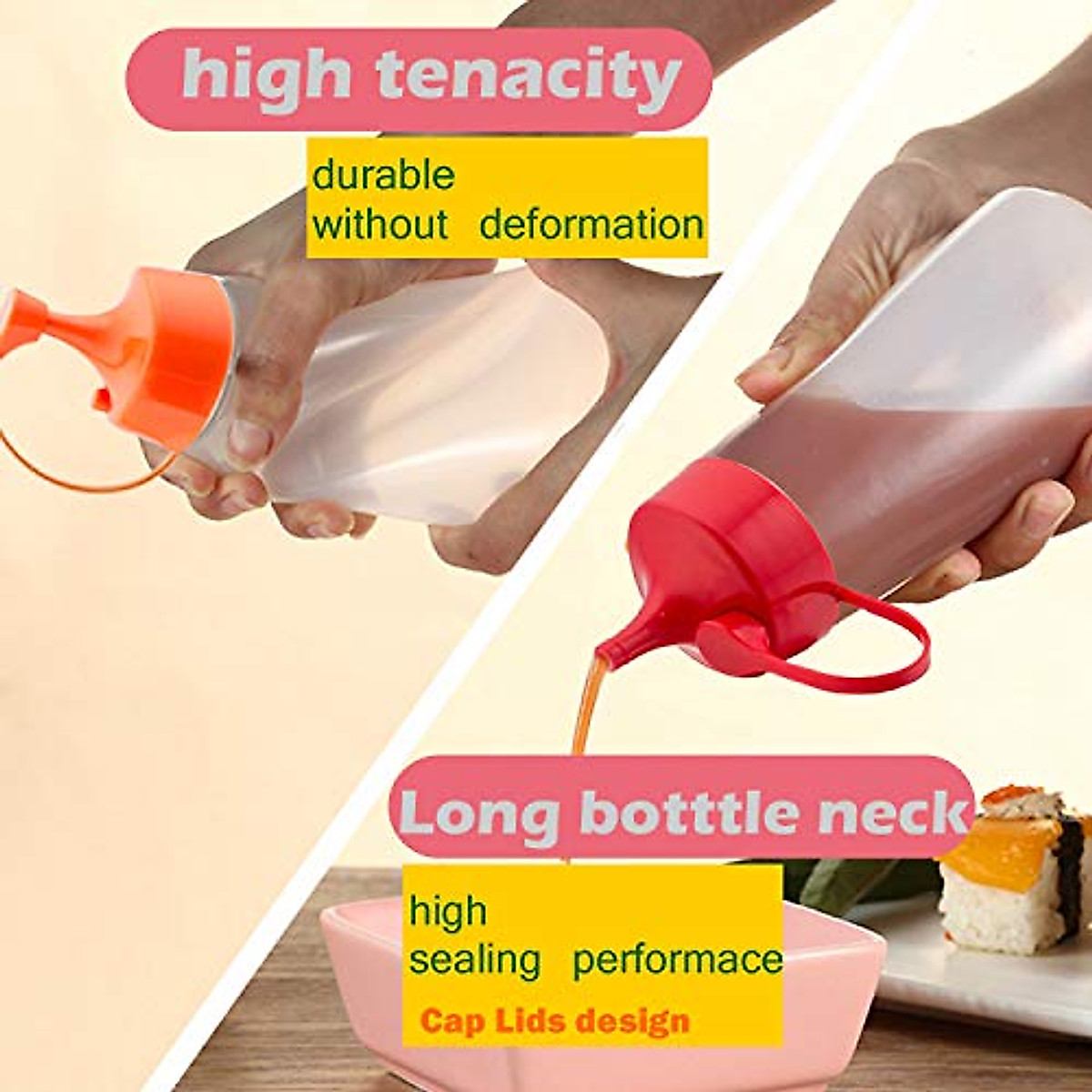 Leonyo 10PCS Condiment Squeeze Bottle Kit - Plastic Squirt Bottles for Sauce, Ketchup, Salad, Mustard, Pancake, Olive Oil, Paint, Workshop - 12 oz / 400ml, 6 Pack, 2 Funnel, 1 Label, 1 Chalk Mark