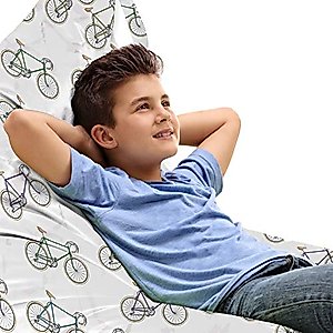 Ambesonne Muted Colors Lounger Chair Bag, Old Fashioned Retro Motif Urban Ride Bike Theme Countryside European City, High Capacity Storage with Handle Container, Lounger Size, Multicolor