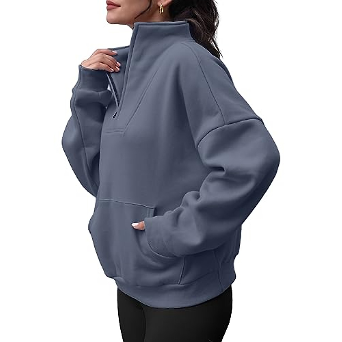 Trendy Queen Half Zip Sweatshirts Quarter Zip Pullover Hoodies for Women Oversized Fleece Soft Sweaters Comfy Fall Winter Clothes 2023 Y2K Greyblue