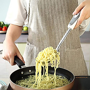 Premium Spaghetti Spoon Server Set - Stainless Steel Slotted Pasta Spoon and Fork with Comfortable Grip Design - Ideal for Serving and Straining Spaghetti, Noodles, and More - Set of 2 With Bonus Gift