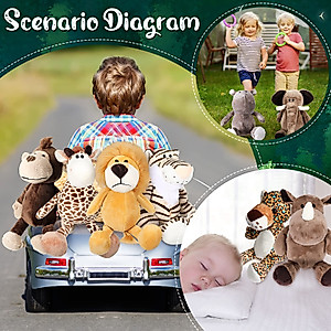 HyDren 10 Pcs Safari Stuffed Animals Plush Jungle Animal Toys for Girls Boys, Elephant Giraffe Lion Tiger Monkey Rhinoceros Zebra White Tiger Leopard Hippo for School Classroom Achievement Award