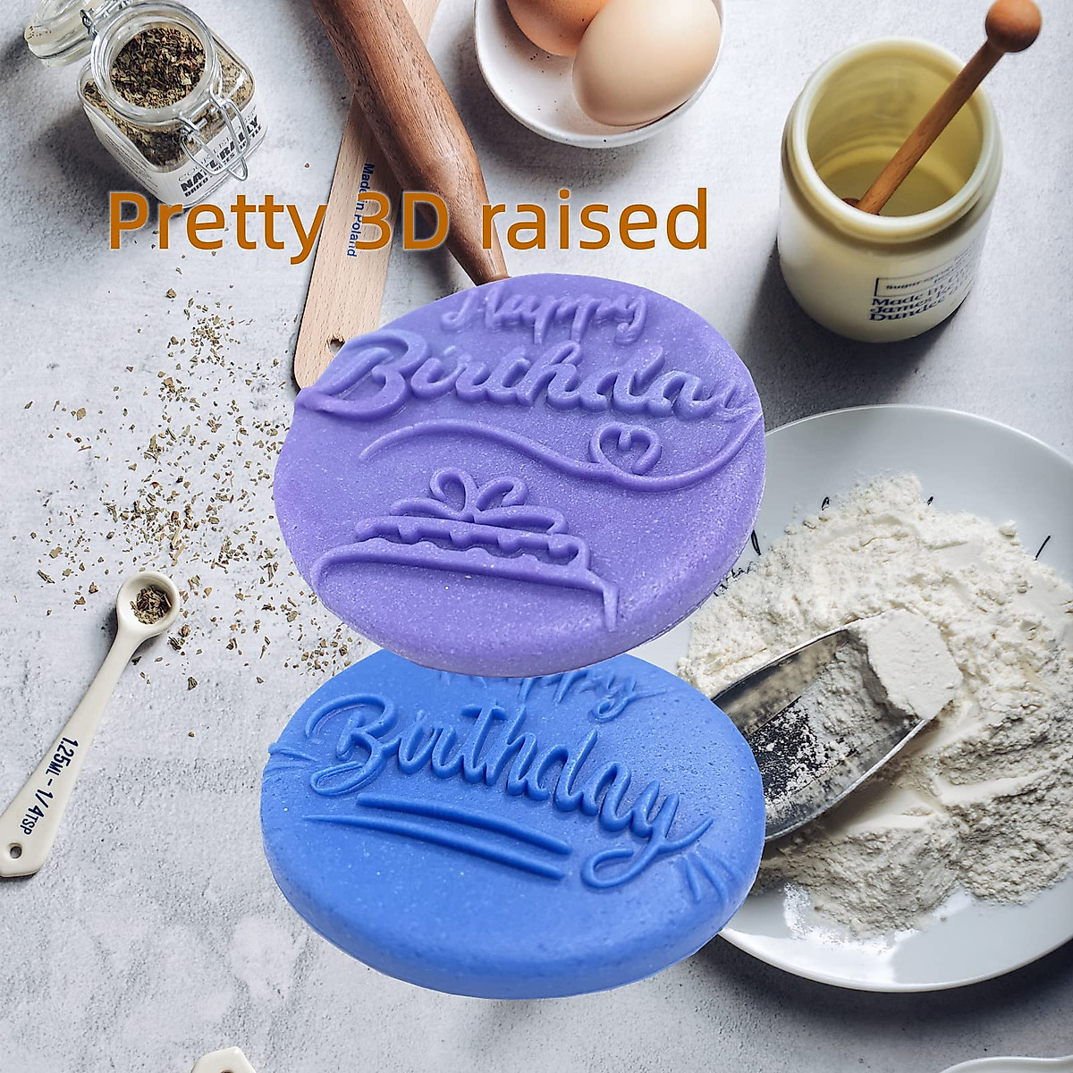 2 Pieces Happy Birthday Fondant Stamp/Embosser 3D Raised Design Cookie Stamp for Fondant, Icing, Decorating Cake/Sugar Paste/Cupcake