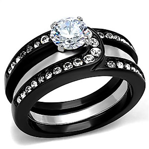 Marimor Jewelry Women's 1.02 Carat Cubic Zirconia Black Stainless Steel Wedding Ring Set Size 8