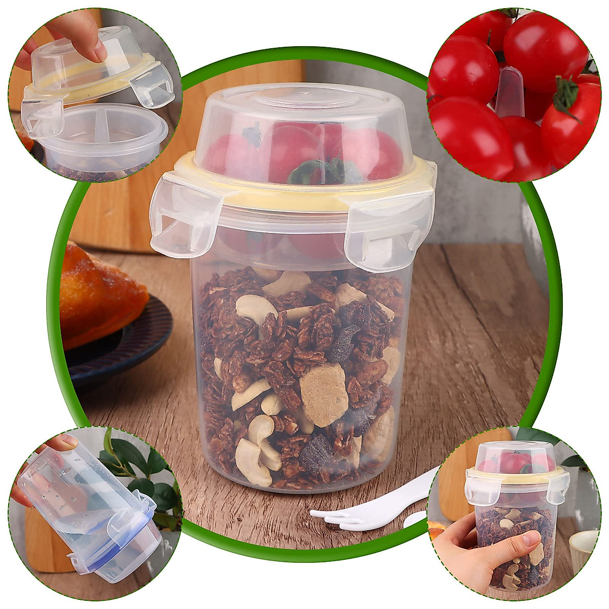 4 Packs 17 Oz Overnight Oats Containers with Lids and Spoons Large Capacity Leakproof Overnight Oats Jars Oatmeal Container Plastic Yogurt Jars Breakfast On the Go Cups for Fruit Vegetable Meal Prep