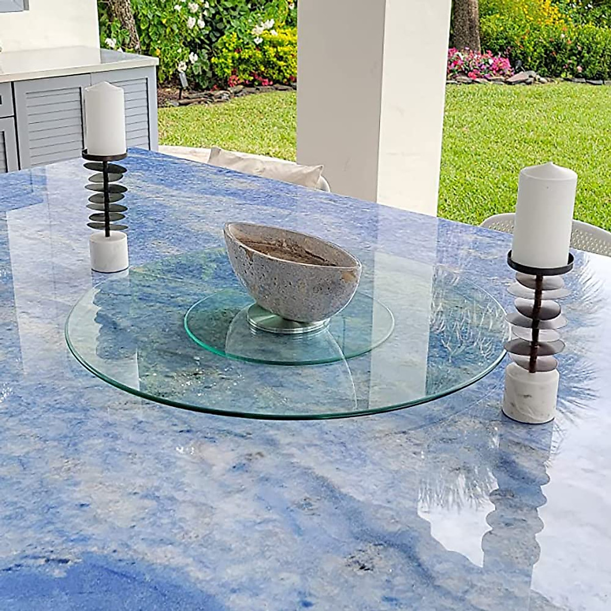 30" Glass Lazy Susan Turntable Dining Table Centerpiece Large Tabletop Rotating Tray Clear Serving Plate Round