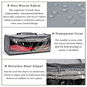 Foldable Storage Bag,24L Large Foldable Clothes Organizer Clear Window&Carry Handles,Sturdy Zippers,Great for Clothes,Blankets,Closets,Bedrooms and More (22 x 9x 3, Grey)