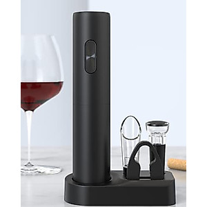 SonicPower Electric Wine Opener Set, Uncork without Effort, Open Serve & Preserve Attachments, Battery Operated, Sleek Black Finish