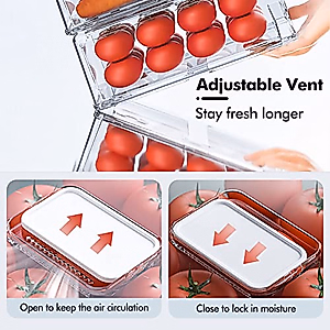 elabo 32 Grid Large Capacity Egg Holder for Refrigerator, Stackable Refrigerator Organizer Drawers with Removable Drain Tray, Fridge Organizer Bins, Pull Out Food Storage Container Bins with Drawer