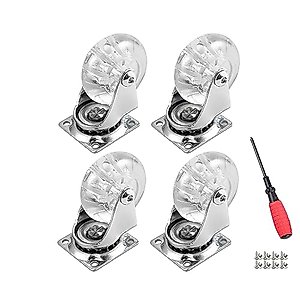 Swivel Caster Wheels for Furniture, 2 Inch Heavy Duty Castor Wheels Set of 4, Crystal Clear Polyurethane Rolling Castors with 360 Degree Plate for Cabinet,Ottoman,Bench (500LBS,Screws Included)