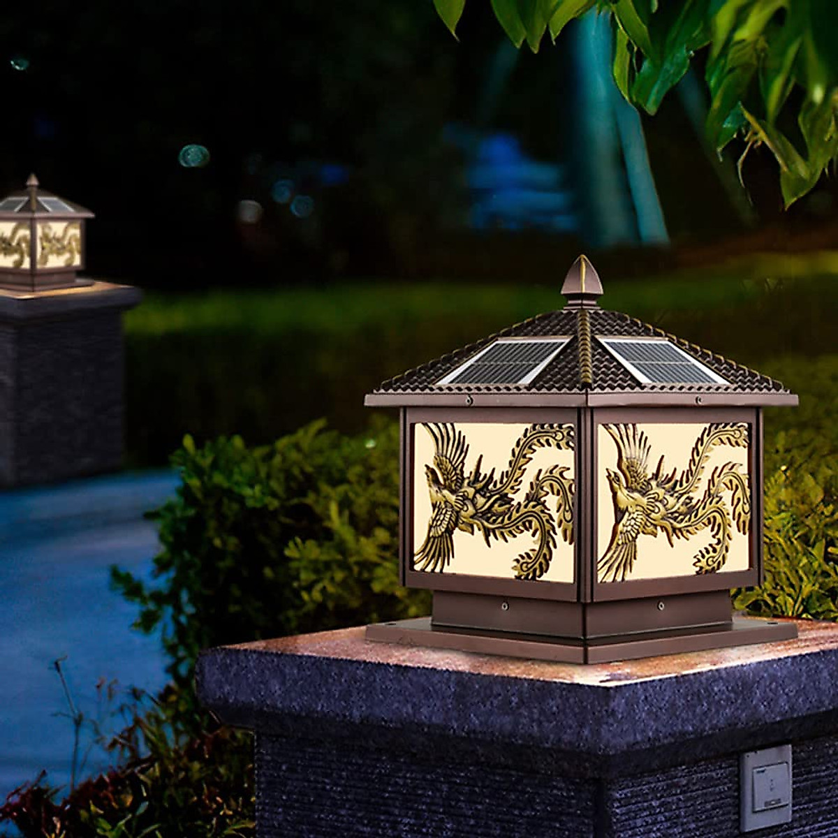 SHUANGZ Solar Red Pillar Lamp LED Solar Post Light Outdoo Waterproof IP54 with Dock Deck Lighting Courtyard Fence Column Lamp Square Fence Outdoor Post Light Garden Villa Home Garden Lamp