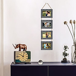 snzimtty Hanging 4 picture frame Collage 4x6,Distressed Wood Farmhouse Finish,Four Photo Frame 4x6 with High Definition Glass for Desk,Grey Wood Grain