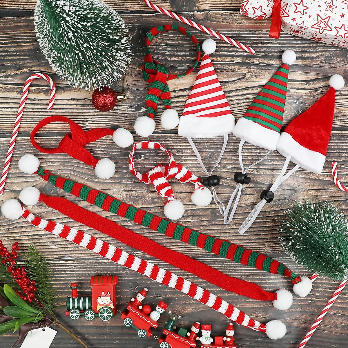 FOIMAS 12pcs Christmas Pet Chicken Hat Scarf Set Small Animal Hat Costume Set for Hen Duck Hamster Guinea Pig Rabbit Kitty Puppy Parrot Lizard Xmas Party Supply