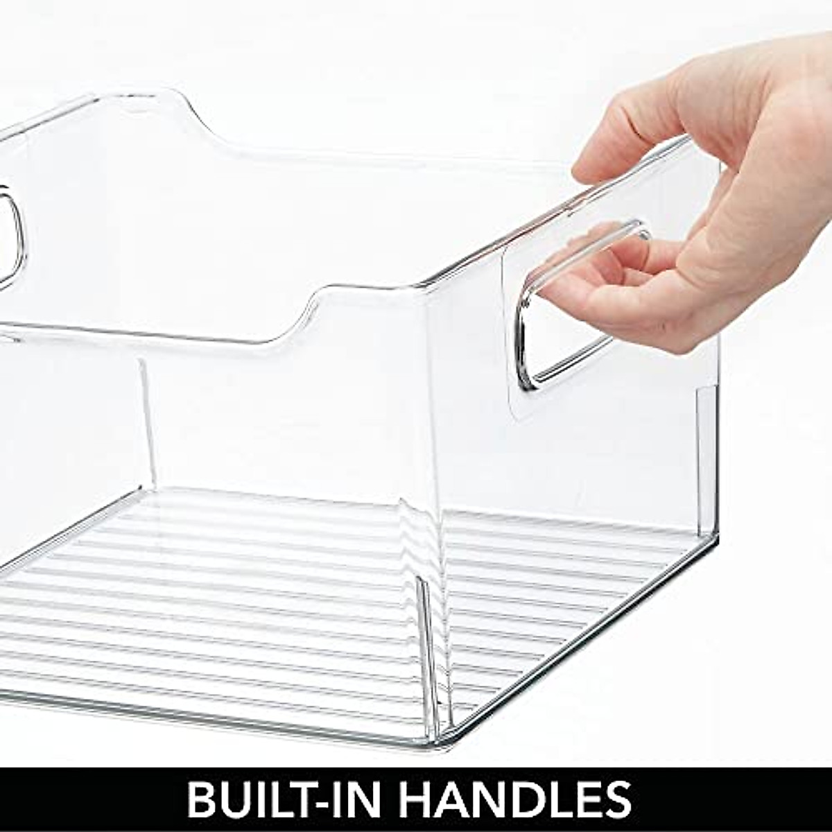 mDesign Large Deep Plastic Storage Bin with Handle for Bathroom/Vanity Organization - Countertop Makeup Organizer - Organization for Shelf, Cabinet, and Closet Decor - Ligne Collection, 4 Pack, Clear