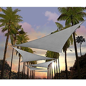 Amgo 32' x 32' x 32' Grey Triangle Sun Shade Sail Outdoor Canopy Awning AGTAPT32, 95% UV Blockage, Water & Air Permeable, 200GSM Commercial Standard Heavy Duty (We Make Custom Size)
