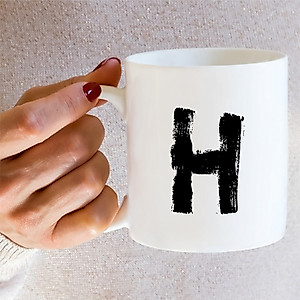 Retreez Initial A-Z Hand Drawn Grunge Alphabet Monogrammed Monogram Mug 11 Oz Ceramic Tea Coffee Mugs - Appreciation Thank You Holiday Birthday Gifts for her friend coworker sister bestie - H Initial