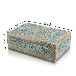 Great Birthday Gift Ideas Handmade Decorative Wooden Jewelry Box Jewelry Organizer Keepsake Box Treasure Chest Trinket Holder Watch Box Storage Lock Box Housewarming Gift Ideas Men Women (Blue)