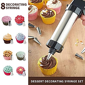 JAZORR Cookie Press,Stainless Steel Cookie Press Gun Kit with 13 Cookie Mold Discs 8 Piping Nozzles for DIY Biscuit Maker and Cake Decorating Tool (Black,with Cleaning Brush)