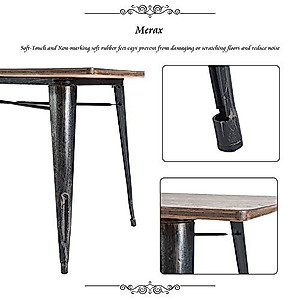 Merax Antique Style Rectangular with Metal Legs 59''x 36'', Distressed Black, Only Table Not Include Bench or chairs