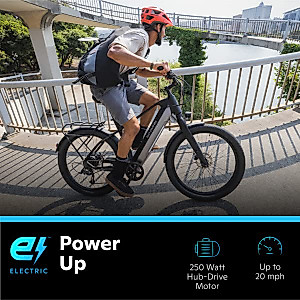 Schwinn Coston DX Adult Electric Hybrid Bike, Large/X-Large Step-Over Frame,7-Speed, 27.5 Inch Wheels, 20-Inch Aluminum Frame, Matte Black