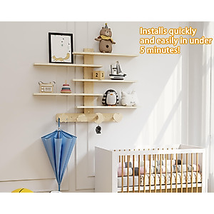 QsQueen Floating Shelves for Wall,Cute Shelves Room Decor,Coat Hooks,Small Wood Display Shelves Rack for Collectibles-Figures,Mini Decor,Toy,for Tonie Shelf - Maximum Length 24 inches Trinket Shelf