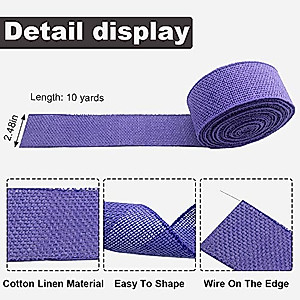 Purple Wired Burlap Ribbons 2.5" 10 Yards, Spring Solid Wired Edge Decoration Wired Ribbon Fabric Craft Ribbon Burlap Wrapping Ribbon for Holiday Wrapping DIY Craft Party Decoration Wreath Bow
