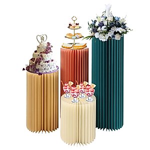 Foldable Paper Columns Display Pedestals Stands for Wedding Engagement Birthday Party Decoration Four Packs White Champagne Light Pink Blue
