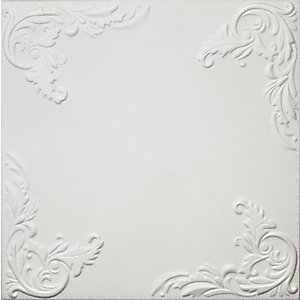 Euro-Deco Ceilings, Inc. Decorative Styrofoam Glue Up Ceiling Tile R101W 20 x 20 Tin Look White