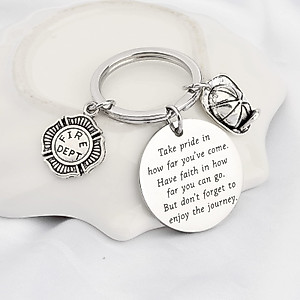 FUSTMW Firefighter Gifts Keychain Fireman Gifts Firefighter Graduation Gifts Take Pride in How Far You Have Come (silver)