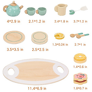 Wooden Tea Party Set for Little Girls Toys, Pretend Play Kids Tea Set for Toddlers Wood Toys, Wooden Play Food Kitchen Accessories Sets for Kid