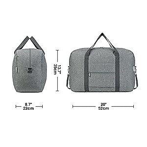 For United Airlines Foldable Carry on Bag 22x14x9 Travel Duffel Bag Packable luggage Duffle for Women and Men 40L (Grey (With Shoulder Strap))