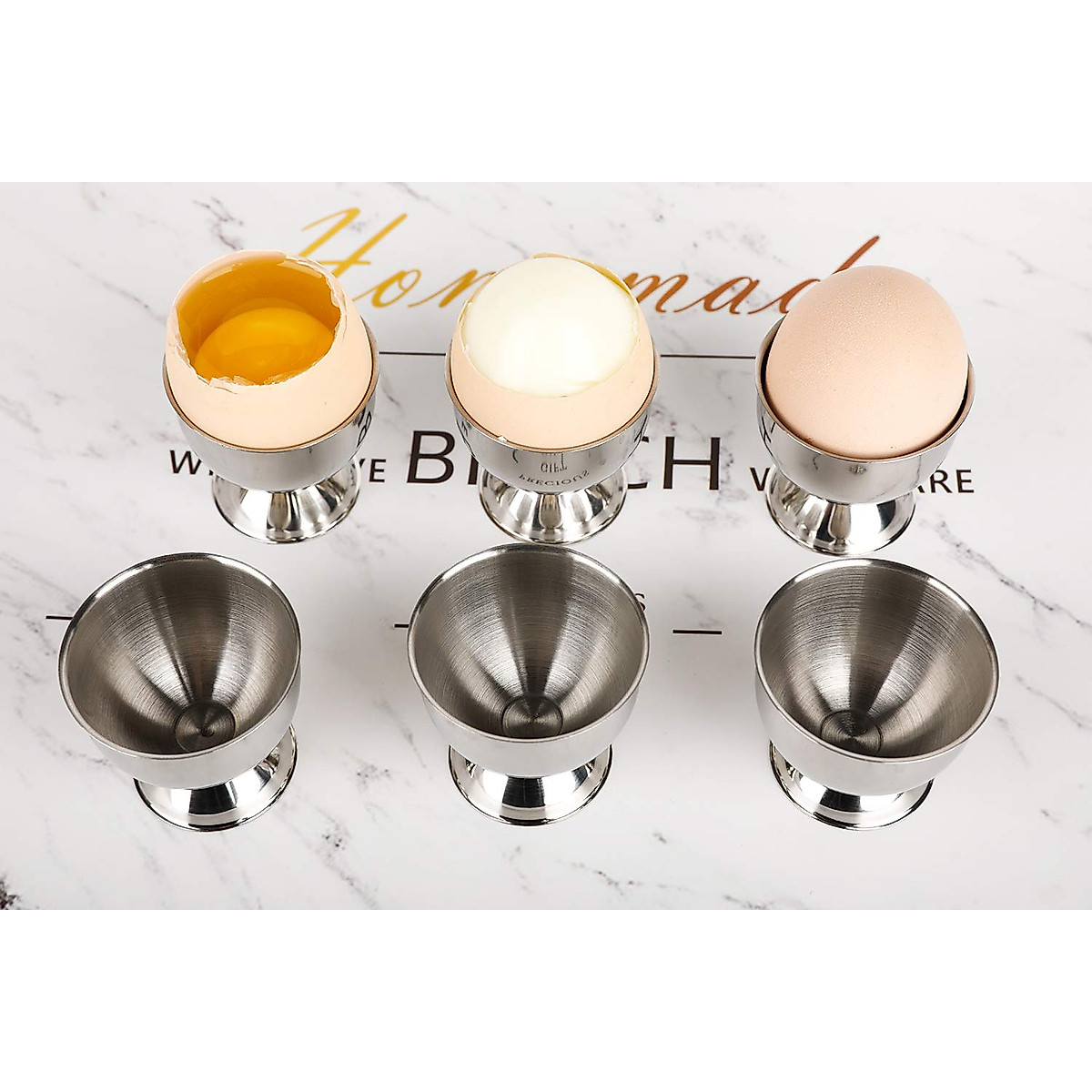 Egg Cup Holder Set for Soft Boiled Eggs Include 6 Stainless Steel Egg Tray Kitchen Tool