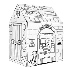 Easy Playhouse Police and Fire Station - Kids Art & Craft for Indoor & Outdoor Fun – Decorate & Personalize The Cardboard Fort, 32" X 26. 5" X 40. 5" - Made in USA, Age 3+ [Amazon Exclusive], white