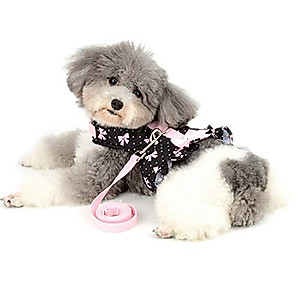 SELMAI Bow Tie Dog Harness for Small Dogs Ruffles Design Cat Harness and Leash for Walking Adjustable Soft Padded for Puppies Boys Girls Kitten Jacket Easy on Spring Autumn XS