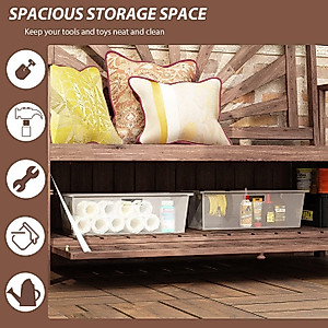 Timechee Outdoor Storage Bench Large Deck Box, 47.2" Patio Wooden Loveseat Benches, Garden Seating Furniture with Cup Holder & Storage Space for Tools for Deck, Porch & Balcony, Brown