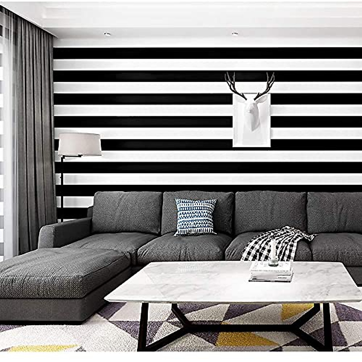 Guvana Stripe Black and White Peel and Stick Wallpaper Self-Adhesive Wallpaper 118"x17.7" Removable Contact Paper Waterproof Wallpaper Decorative Wall Covering Cabinets Shelves Drawer Liner Vinyl