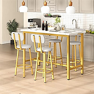 DKLGG 43.3” Dining Table Set for 4, Rectangle Bar Table and Chairs Set with 4 PU Leather Backrest Stools, Pub Dining Room Table Set for Kitchen, Bar, Living Room, Breakfast Nook, Small Space Dinette