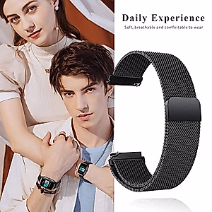 Snyeest Magnetic Bands Compatible with 19mm ID205L Veryfitpro Smartwatch, No Buckle Design, Stainless Steel Mesh Loop Replacement Strap for Men Women for ID205L, ID205G ID205 ID205U ID205S, Black