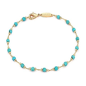 MEVECCO Gold Round Turquoise Beaded Bracelets,14K Gold Plated Handmade Cute Dainty Bracelet for Women
