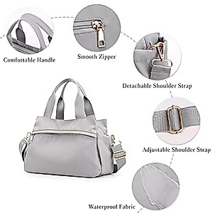 CORIOS Women Shoulder Bag Crossbody Bag Nylon Handbag Casual Messenger Bag Waterproof Top Handle Bag Multi Pocket Hobo Bag Tote Purse for Shopping Work Party Travel School Daily Use Grey