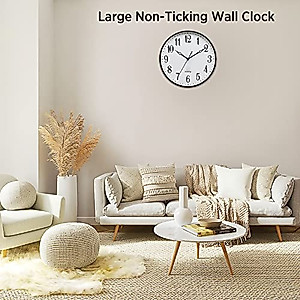 DreamSky 13.5 Inches Extra Large Wall Clock for Living Room Decor - Non-Ticking Big Silent Wall Clocks Battery Operated for Kitchen Bedroom Office Classroom Easy to Read