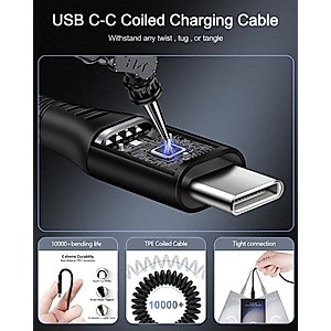 3FT/2Pcs S25 Coiled USB C Cable Fast Charging Cord for Samsung Galaxy Z Fold6 Flip6 S24 FE S23 Ultra S22 S21 S9 S8 A16 A03s A13 A14 A53 A54 A51, C to C Android Auto Wire for Car for iPhone 16Pro Pixel