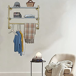 MAIKAILUN Clothes Rack with Shelf, 36in Industrial Pipe Wall Mounted Garment Rack, Space-Saving Display Hanging Pipe Clothes Rack, Heavy Duty Detachable Multi-Purpose Hanging Rod for Closet Storage