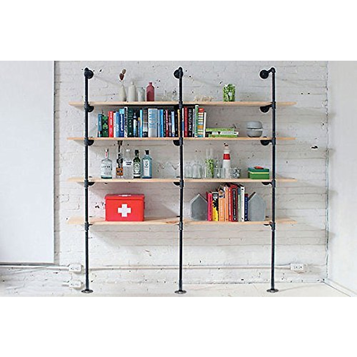 FOF FRIEND OF FAMILY Industrial Retro Wall Mount Iron Pipe Shelf,DIY Open Bookshelf,Hung Bracket,Home Improvement Kitchen Shelves,Tool Utility Shelves, Office Shelves,Ceiling Mount Shelf Shelves