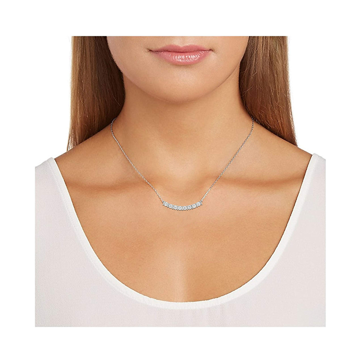 MORGAN & PAIGE Curved Bar Pendant Necklace - Rhodium Plated 925 Sterling Silver Necklace For Women With Suspended Horizontal Half Circle Pendant & White Cubic Zirconia - 18"