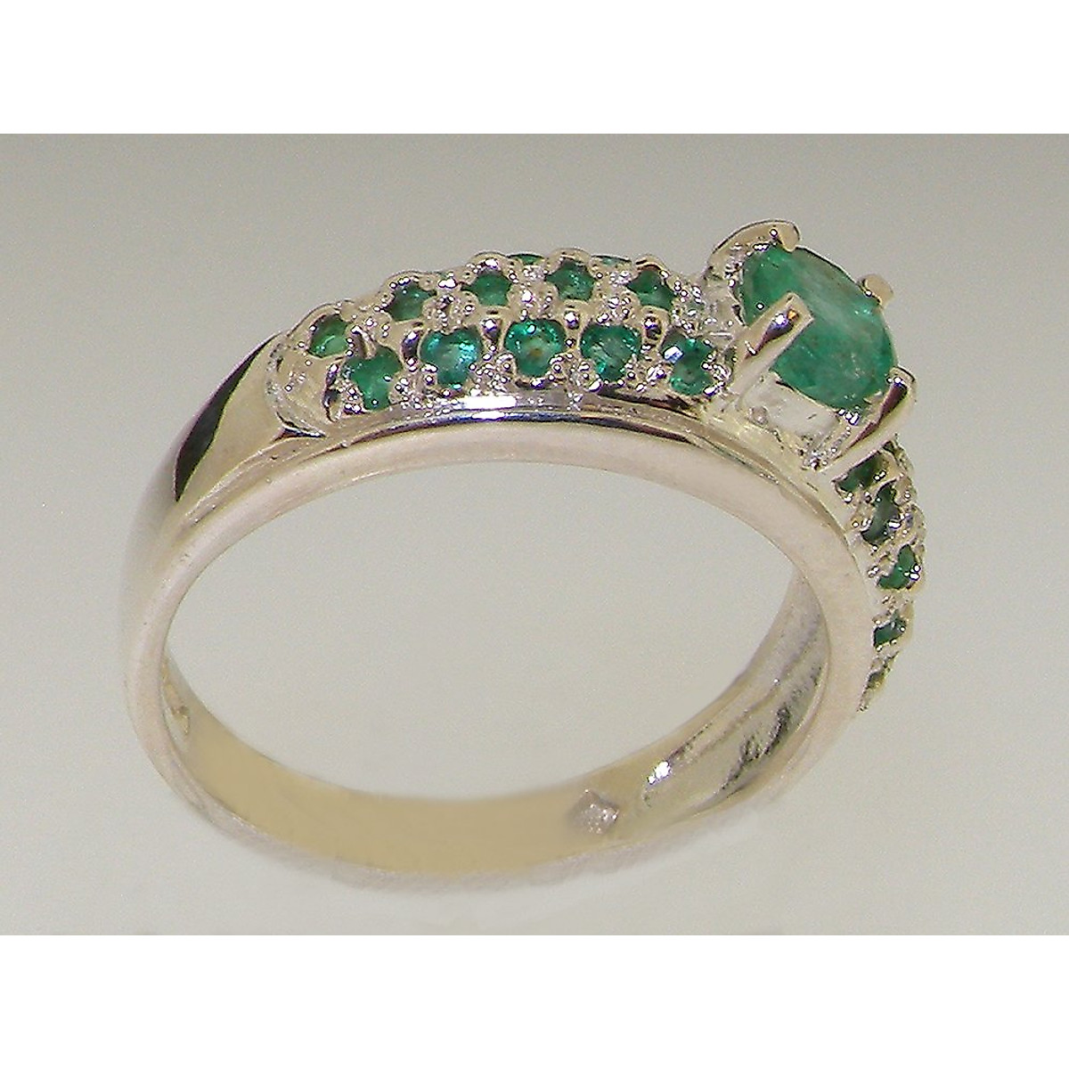 925 Sterling Silver Real Genuine Emerald Womens Wedding Band Ring - Size 4